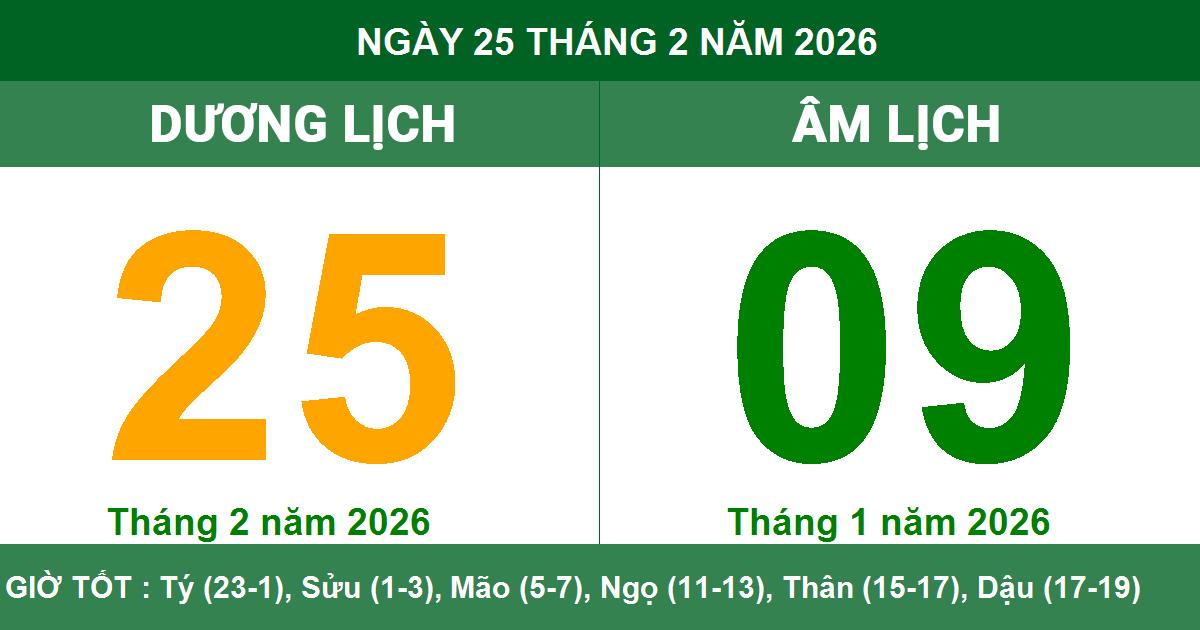 Âm dương lịch 25/02 - Lịch vạn niên ngày 25/02/2026