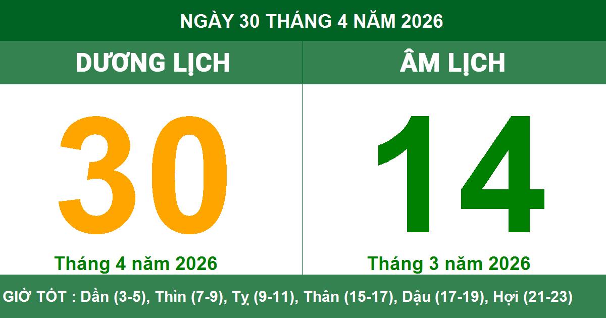 Âm dương lịch 30/04 - Lịch vạn niên ngày 30/04/2026